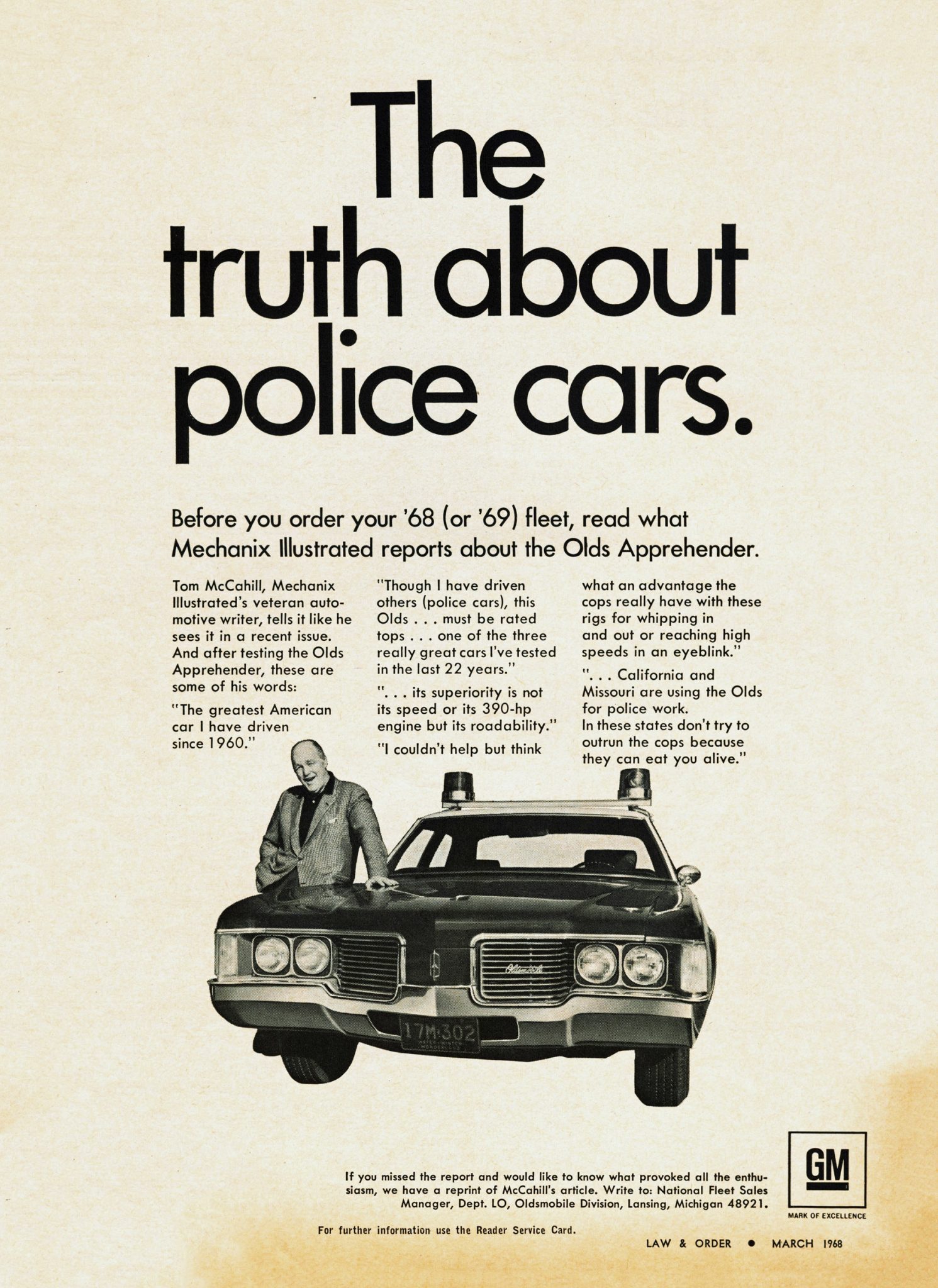 Favorite Car Ads: 1968 Oldsmobile Apprehender | The Daily Drive ...